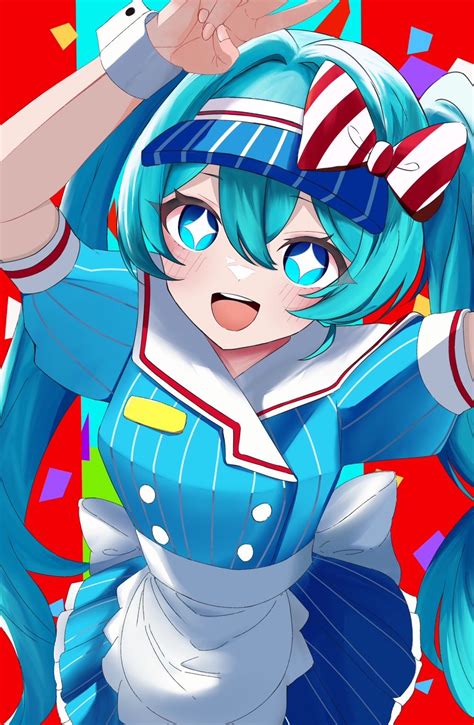 Hatsune Miku Mesmerizer Vocaloid Hashtag Only Commentary Highres 1girl Apron Aqua Hair