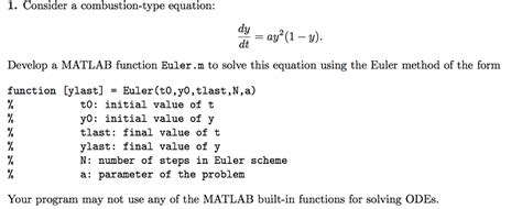Dy Dt Ay Y Develop A MATLAB Function Euler Chegg