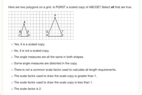 solved here are two polygons on a grid is pqrst a scaled copy of
