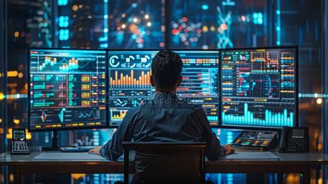 Professional Data Analyst Working On Multiple Screens In A Modern