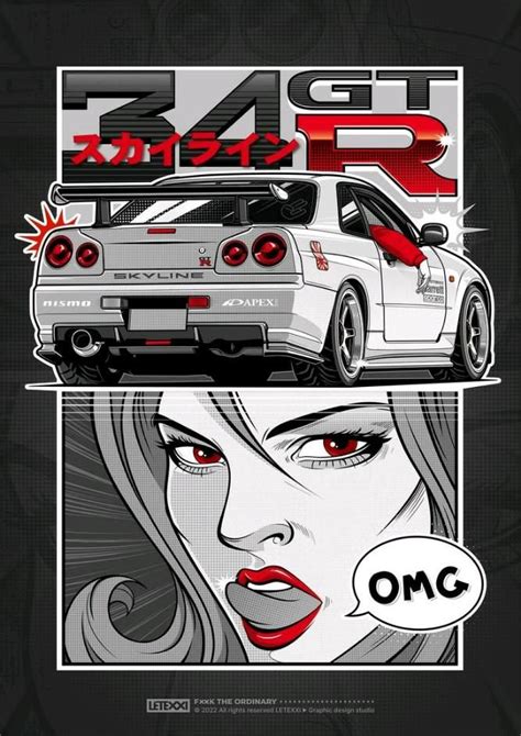 Skyline Gtr R34 Hot Girl T Shirt Design Poster Artofit