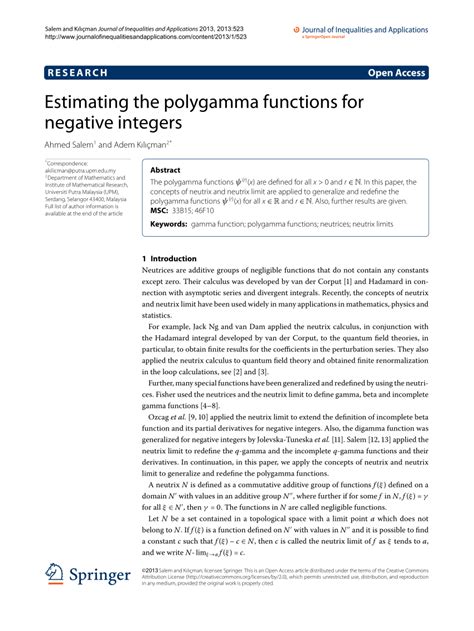 Pdf Estimating The Polygamma Functions For Negative Integers