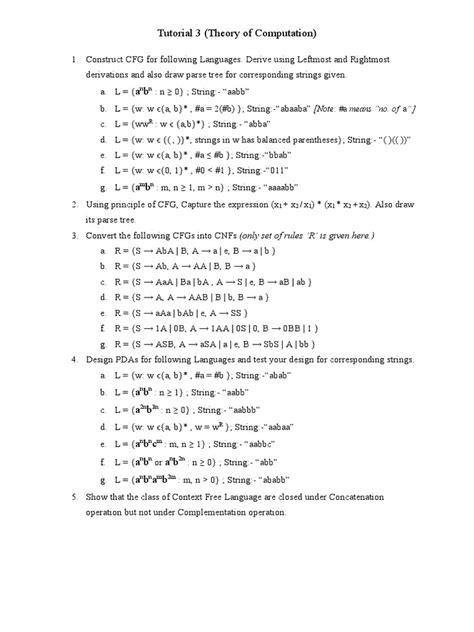 Tutorial 3 Theory Of Computation Pdf Theoretical Computer Science Linguistics