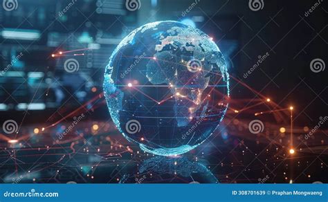 Illustration Of A Digital Globe With Network Lines And Data Points Symbolizing Global