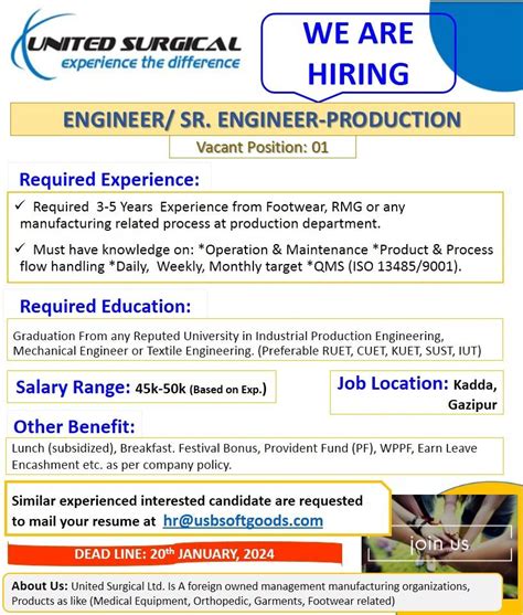 Vacancy Jobopportunity Career Jobvacancy Engineer Production Maksura Jahan Mitu