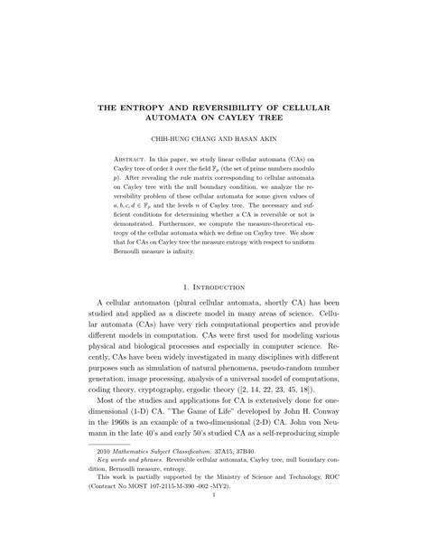 Pdf The Entropy And Reversibility Of Cellular Automata On Cayley Tree