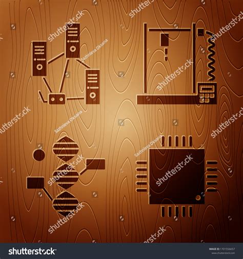 Set Processor Microcircuits Cpu Computer Network Stock Vector Royalty Free