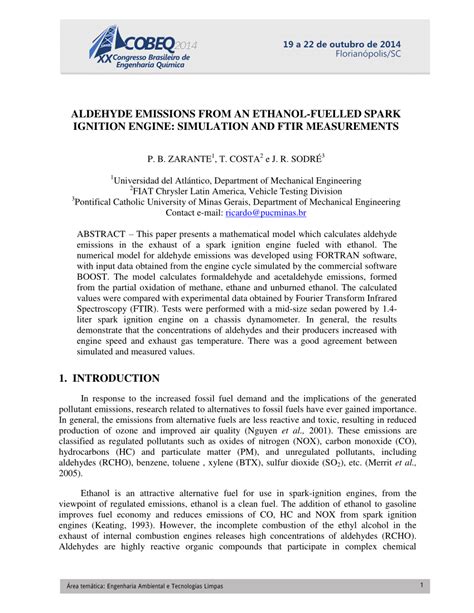 Pdf Aldehyde Emissions From An Ethanol Fuelled Spark Ignition Engine Simulation And Ftir