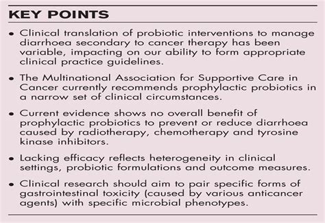 Prophylactic Probiotics For Cancer Therapy Induced Diarrhoea Current Opinion In Supportive