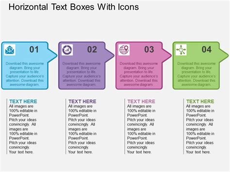 Horizontal Text Boxes With Icons Powerpoint Templates