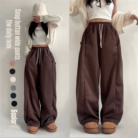 도톰기모안감🔥숏and롱ver 스냅 벌룬핏 와이드 스트링 하이웨스트 트레이닝 롱팬츠 기장선택 키작녀 키큰녀 6color 에이블리