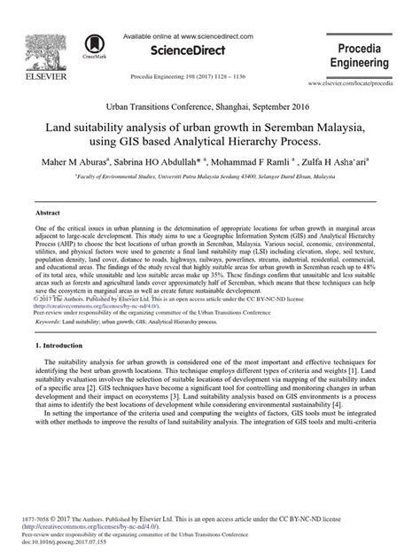 Land Suitability Analysis Of Urban Growth In Seremban Malaysia Using