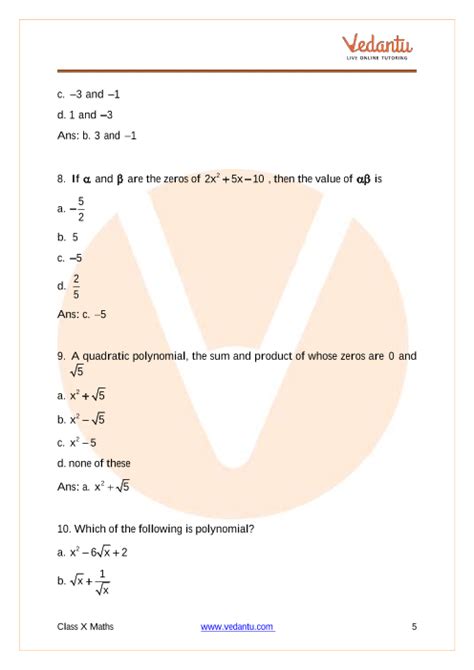 CBSE Class 10 Mathematics Chapter 2 Polynomials Important Questions