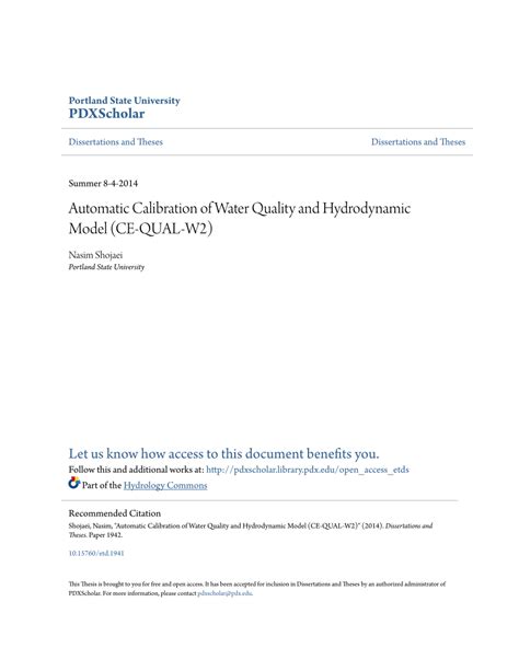 Pdf Automatic Calibration Of Water Quality And Hydrodynamic Model Ce Qual W2