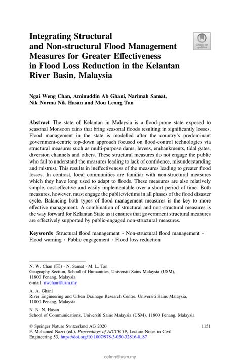 Pdf Integrating Structural And Non Structural Flood Management Measures For Greater