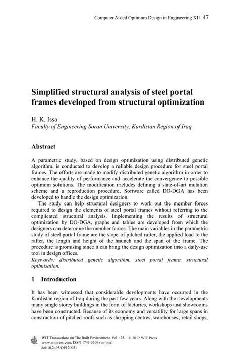 Pdf Simplified Structural Analysis Of Steel Portal Frames Developed From Structural Optimization
