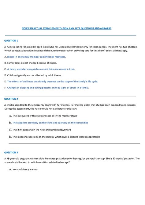Nclex Rn Actual Exam 2024 With Ngn And Sata Questions And Answers Docmerit