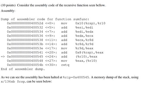10 Points Consider The Assembly Code Of The