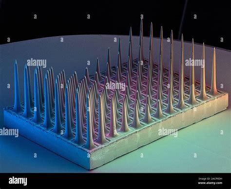 Mems Neural Interface Chip Coloured Scanning Electron Micrograph Of A