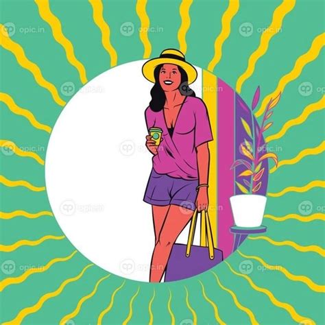 خرید و قیمت دانلود وکتور پاپ آرت زن جوان زیبا با تصویر قهوه و کلاه