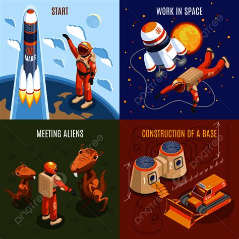 우주 비행사의 작업과 우주 탐사 아이소메트릭 디자인 개념 템플릿 Psd 다운로드 디자인 자료 다운로드