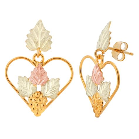 Black Hills Gold Earrings With Leaves In Hearts Black Hills Gold Jewelry