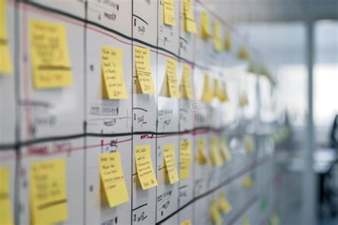 Agile Scrum Methodology Workflow Board Covered With Sticky Notes Stock Image Image Of Agile