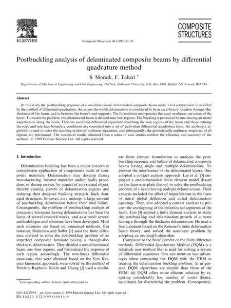 1999 Postbuckling Analysis Of Delaminated Composite Beams By Differential Quadrature Method