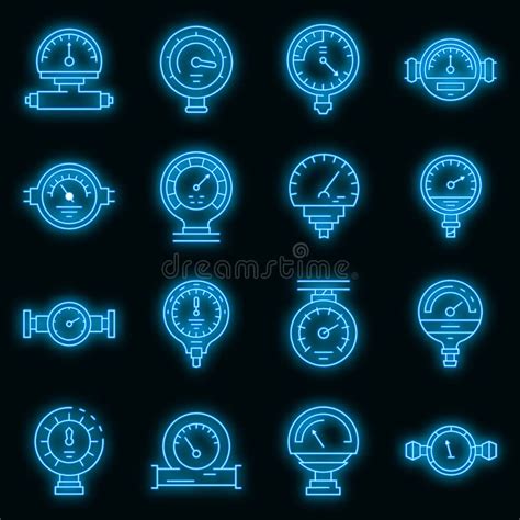 Manometer Icons Set Vector Neon Stock Vector Illustration Of Gauge Valve