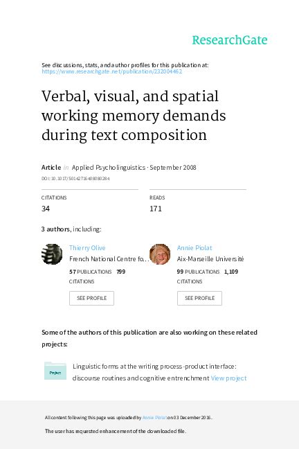Pdf Verbal Visual And Spatial Working Memory Demands During Text Composition