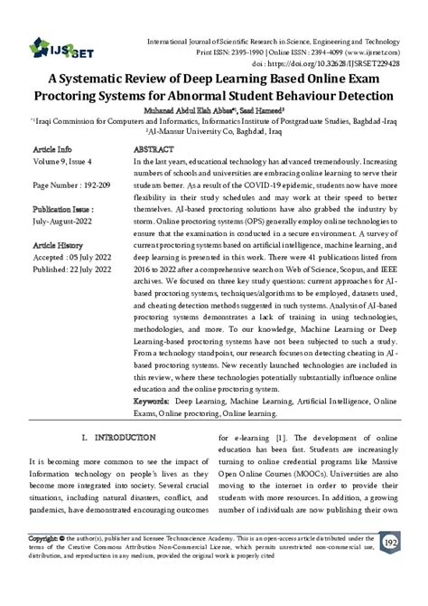 Pdf A Systematic Review Of Deep Learning Based Online Exam Proctoring