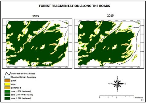 Figure 11 Forest Fragmentation Along The Roads 1995 And 2015 Assessment Of Forest