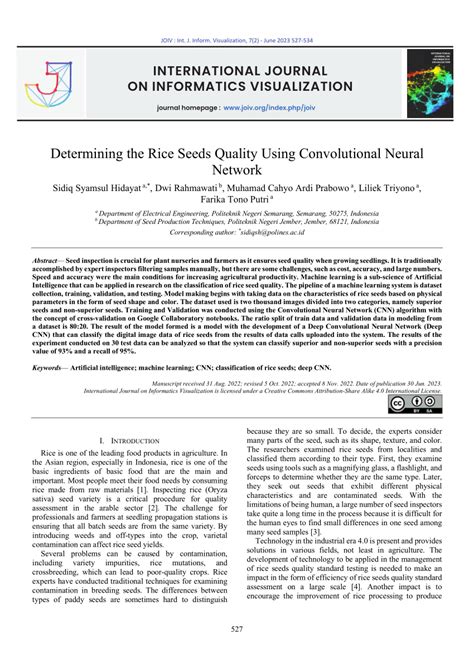 Pdf Determining The Rice Seeds Quality Using Convolutional Neural Network