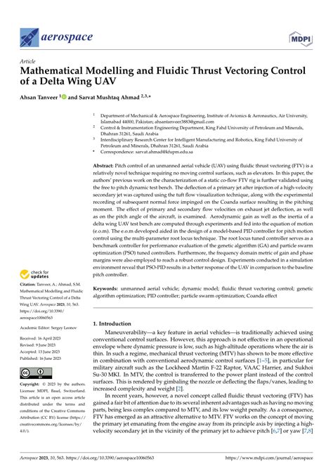 Pdf Mathematical Modelling And Fluidic Thrust Vectoring Control Of A