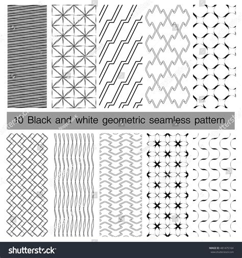 Collection Black White Geometric Seamless Pattern Stock Vector Royalty