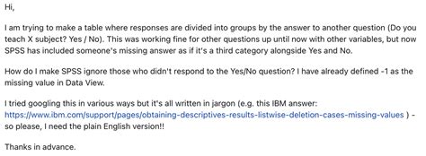 how to ignore missing values spss descriptives r spss