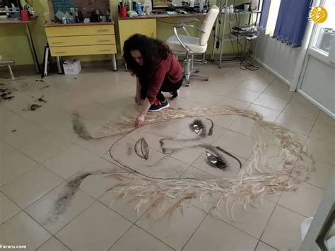 تصاویر نقاشی با ته‌مانده موهای مشتریان در آرایشگاه زنانه