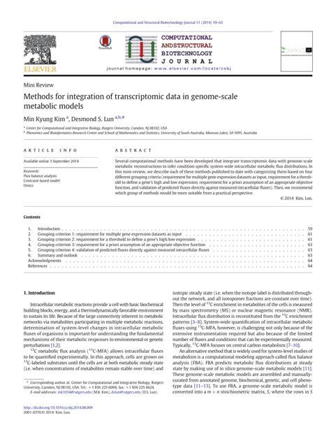 Pdf Methods For Integration Of Transcriptomic Data In Genome Scale Metabolic Models