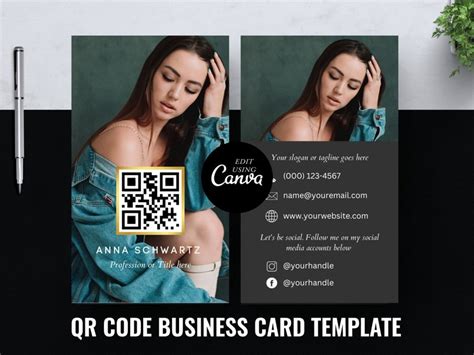 Editable QR Code Business Card Template Customizable QR Code Business Card Template DIY