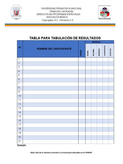 Tabla Para Tabulación De Resultados Pdf