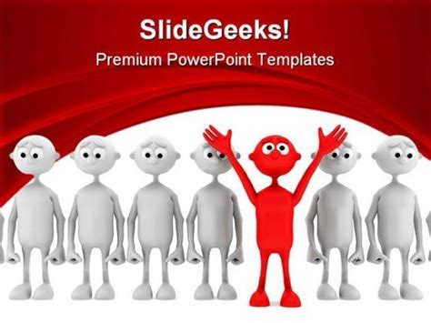 One Red Man Stand Out From Group Leadership PowerPoint Templates And PowerPoint Backgrounds