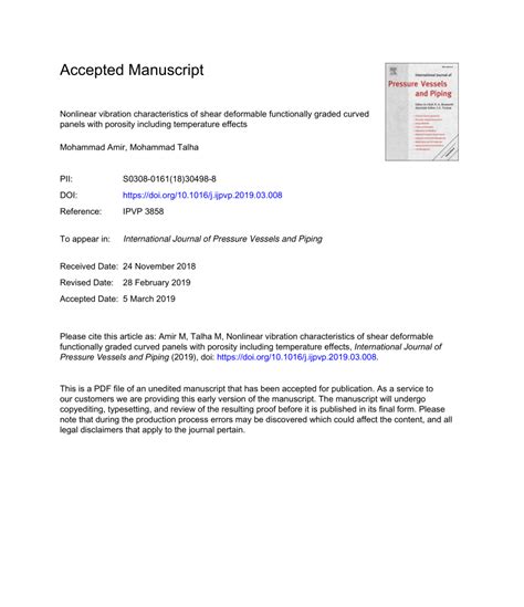 Pdf Nonlinear Vibration Characteristics Of Shear Deformable