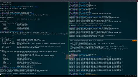 all waydroid commands say run waydroid log for details including