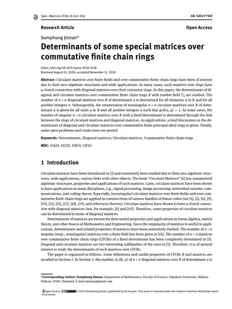 Pdf Determinants Of Some Special Matrices Over Commutative Finite