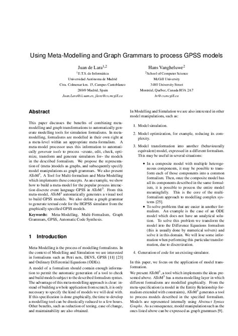 Pdf Using Meta Modelling And Graph Grammars To Process Gpss Models