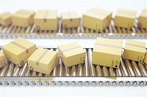 배달 포장 서비스 및 소포 운송 시스템 개념 컨베이어 벨트 3d 렌더링에 골 판지 상자 패키지 개념에 대한 스톡 벡터 아트 및 기타 이미지 Istock