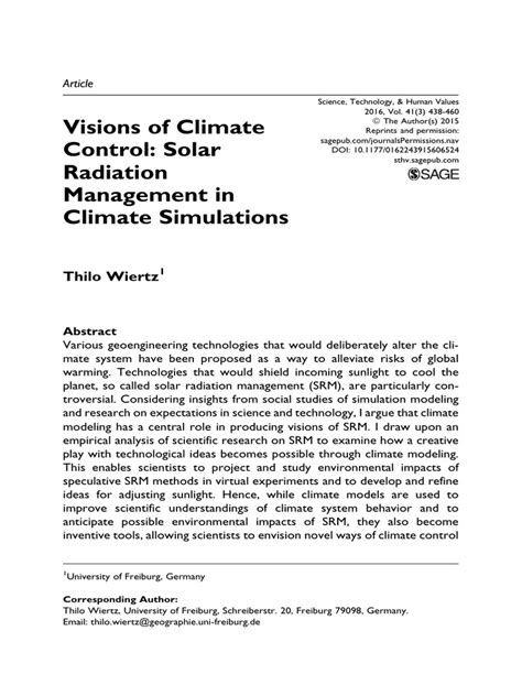 Visions Of Climate Control Solar Radiation Management In Climate Simulations Pdf Climate
