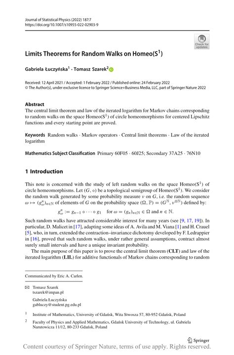 Limits Theorems for Random Walks on Homeo($$\mathrm{S}^1$$) | Request PDF