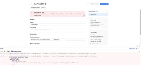 unable to connect sap hana db in retool tried in other application and
