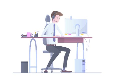 콜 센터 운영자의 직업의 벡터 일러스트 레이 션은 흰색입니다 It 지원에 대한 스톡 벡터 아트 및 기타 이미지 It 지원 고객 남자 Istock